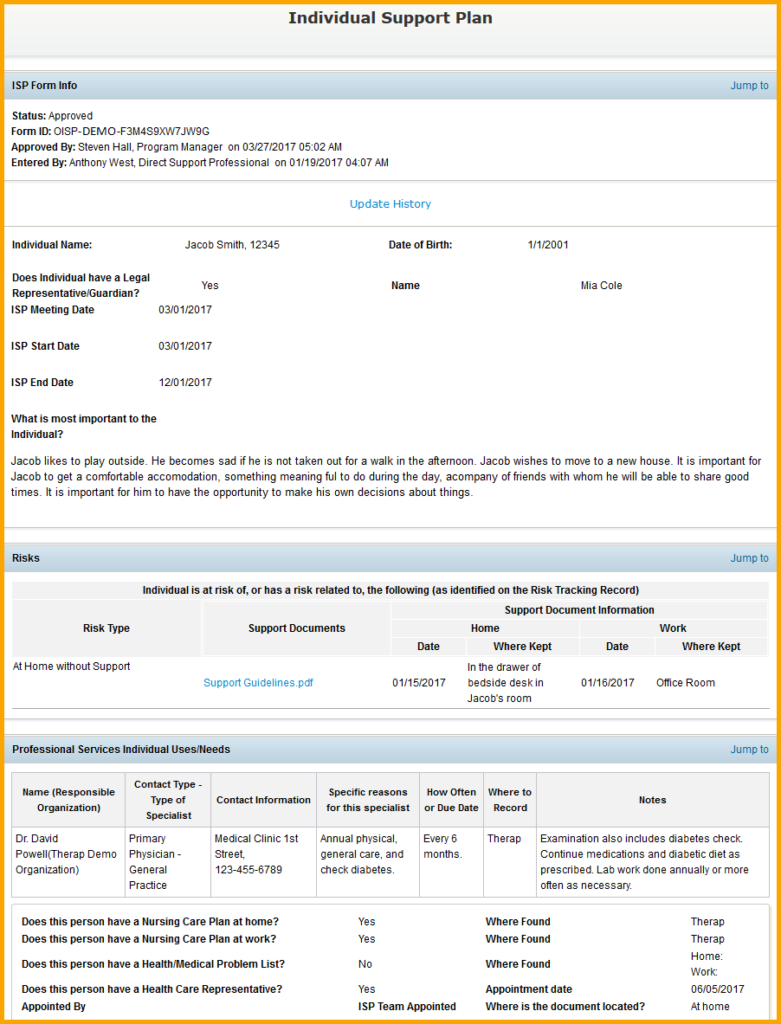 Individual Support Plan - Therap Global