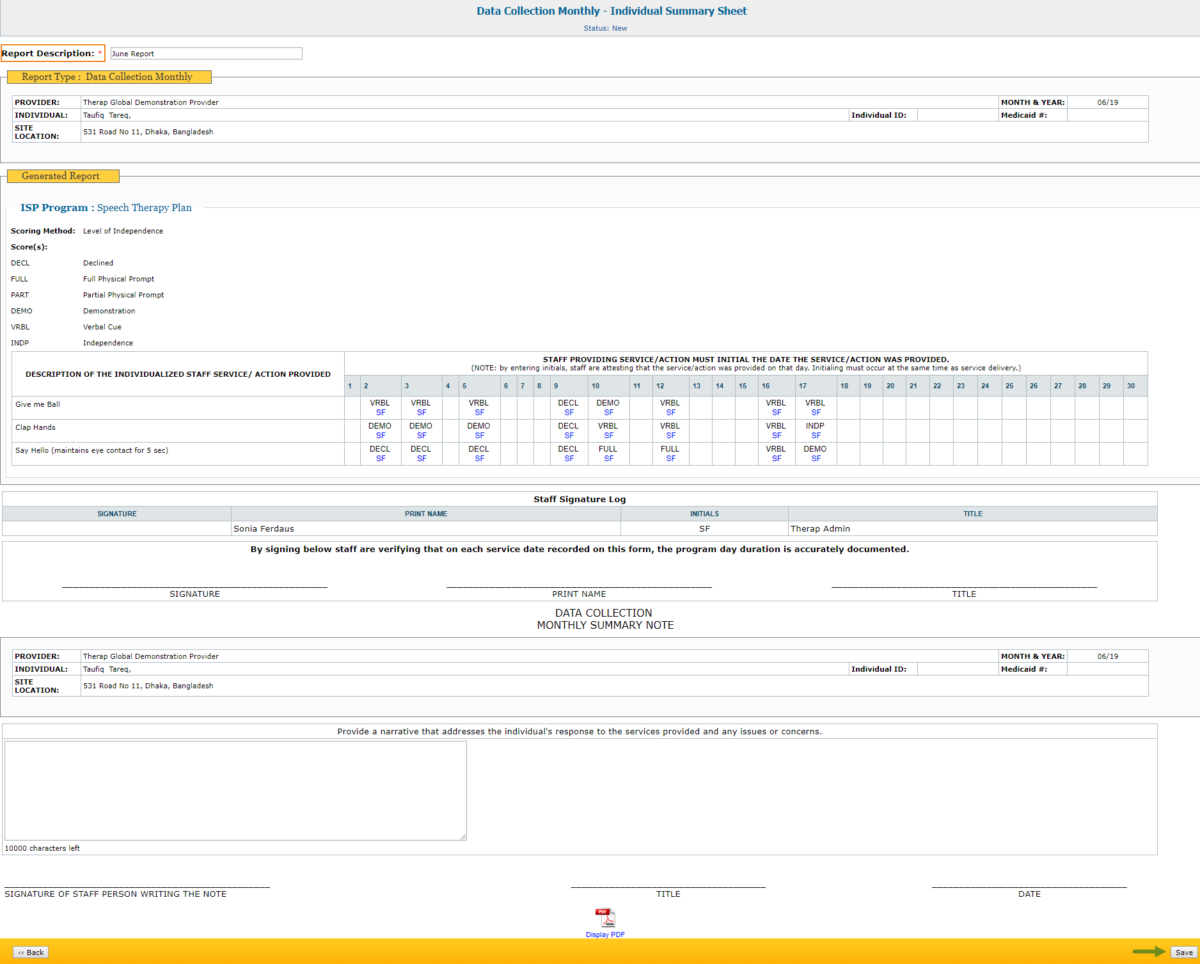 Data Collection Monthly - Therap Global