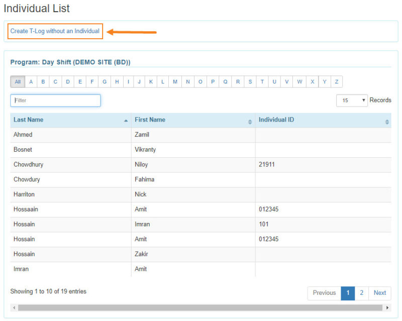 Create T-Log without an Individual - Therap Global
