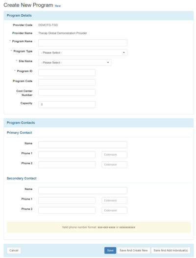Create New Program - Therap Global