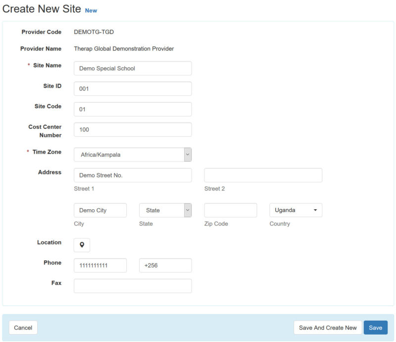 Create New Site - Therap Global