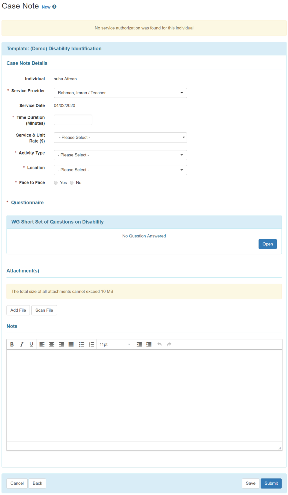 Create Case Note - Therap Global