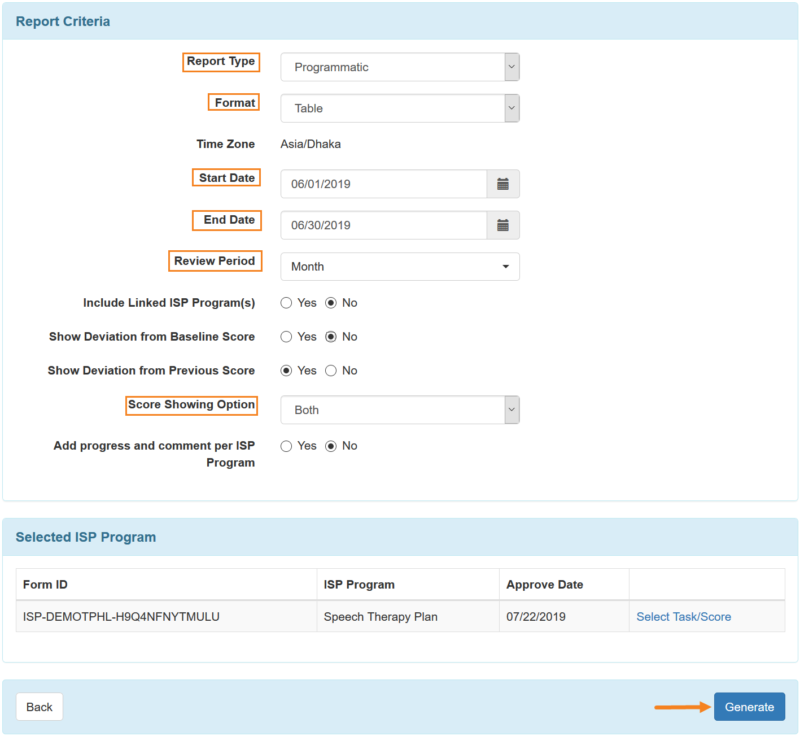 Generate ISP Report - Programmatic Report - Therap Global