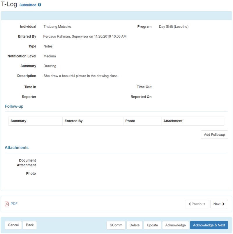 View and Acknowledge T-Log from To Do Tab - Therap Global