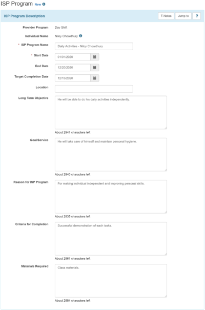Create ISP Program - Therap Global