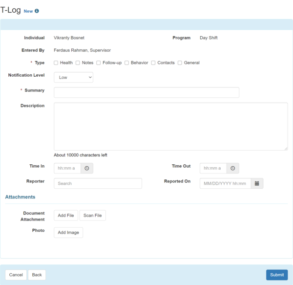 Create New T-Log - Therap Global