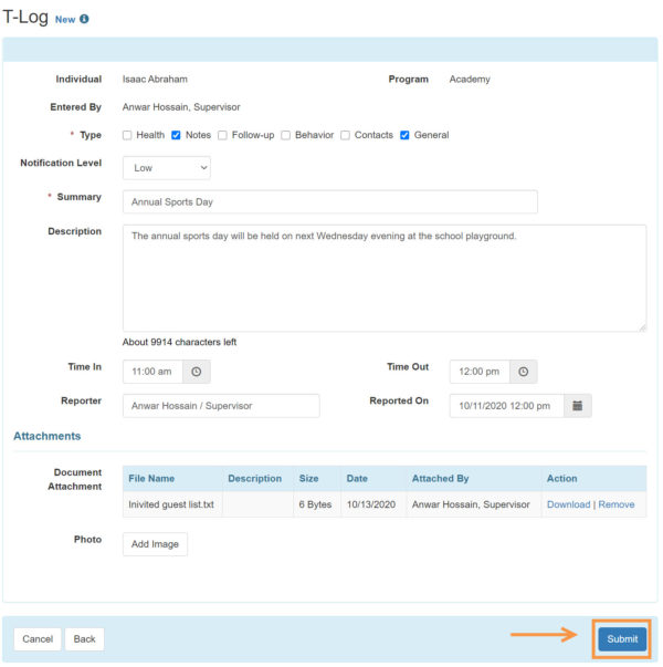 Create T-Log without an Individual - Therap Global