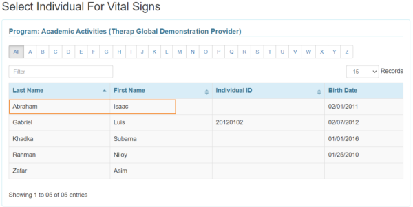 Enter New Vital Signs - Therap Global