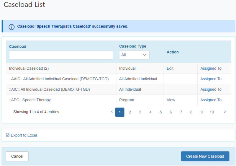 Create New Caseloads - Therap Global