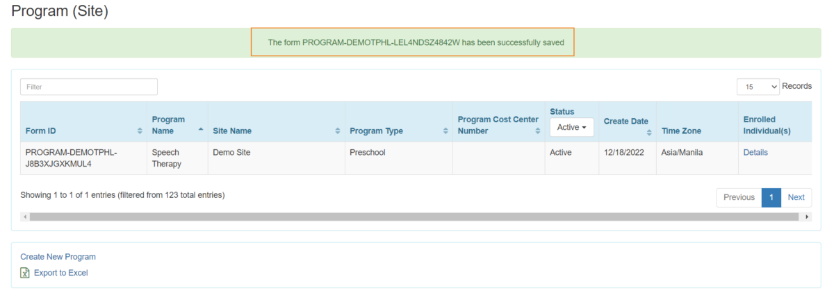 Create New Program - Therap Global