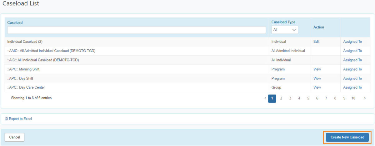 Create New Caseloads - Therap Global