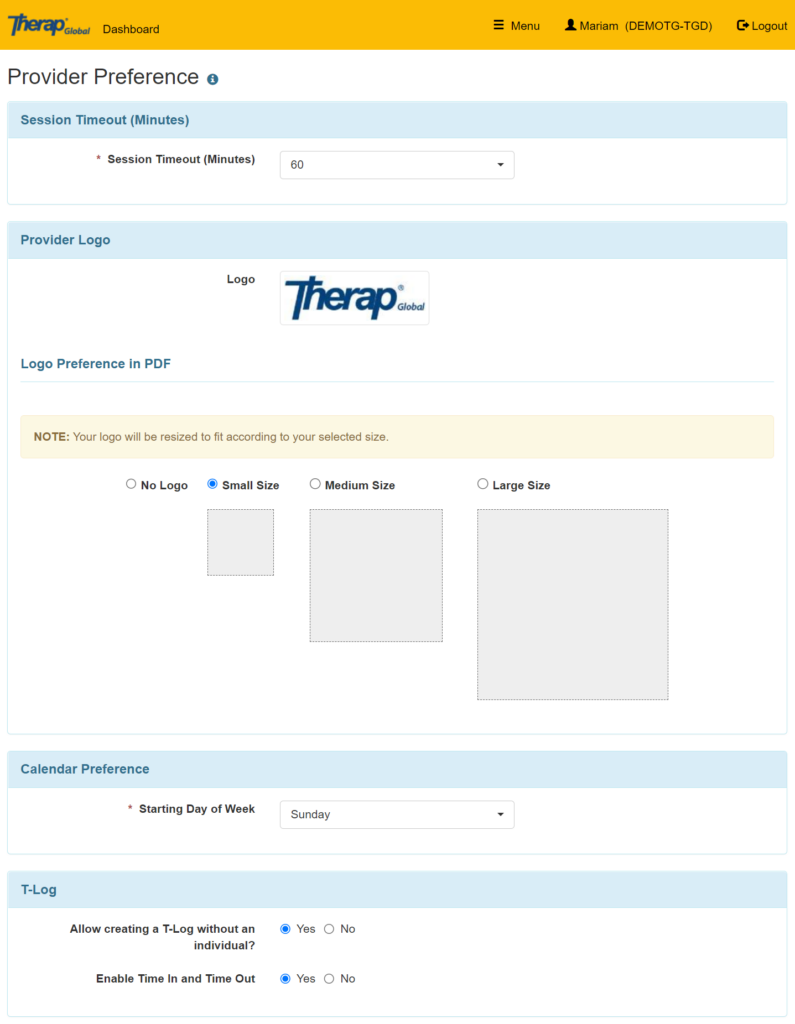 Provider preference page - Therap Global