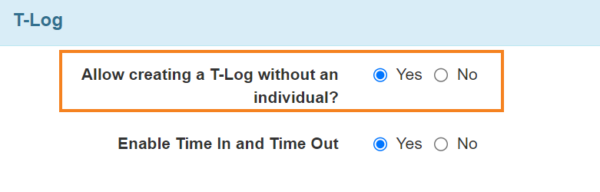 T-Log_Allow creating T-Log without individual - Therap Global