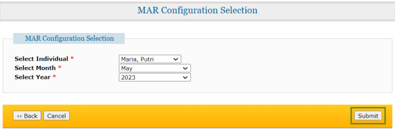 MAR Configuration Selection - Therap Global