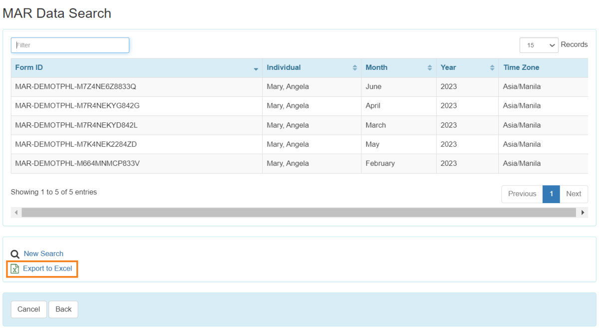 Search MAR Data - Therap Global