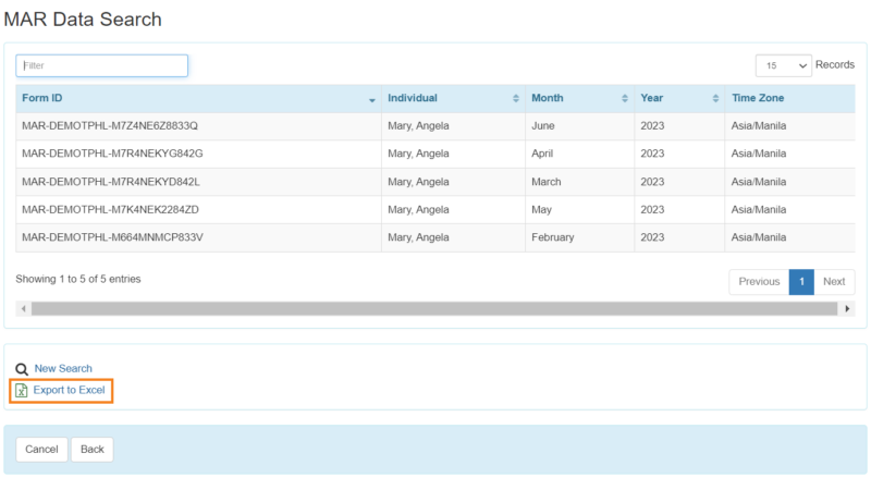 Search MAR Data - Therap Global