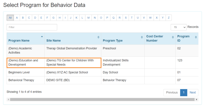 Enter and Search Behavior Data - Therap Global