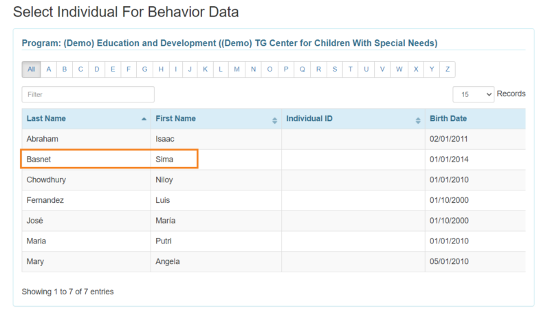 Enter and Search Behavior Data - Therap Global
