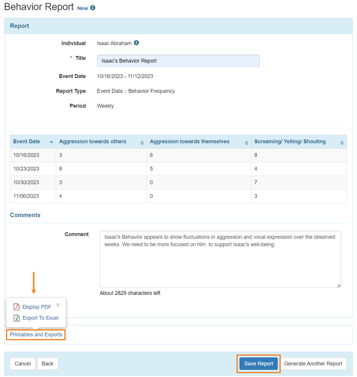 Create Behavior Data Report - Therap Global