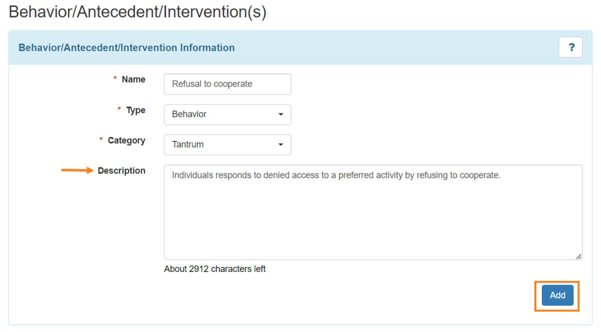 Create Behavior/Antecedent/Intervention Category and Add Behavior/Antecedent/Intervention(s ...