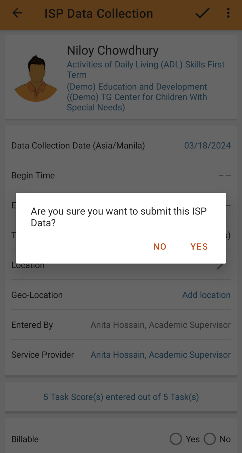 Enter ISP Data in Mobile App - Therap Global