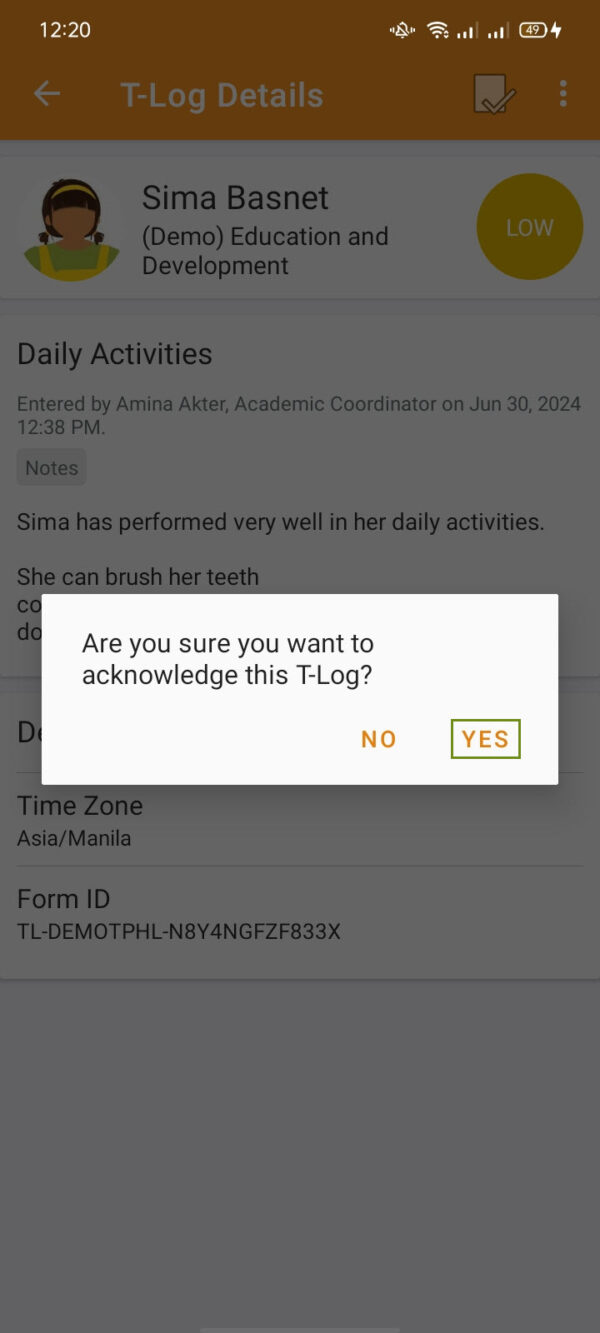 View and Acknowledge T-Log from Therap Mobile App - Therap Global