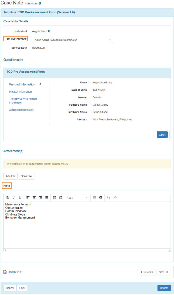 Search and Edit Case Note - Therap Global