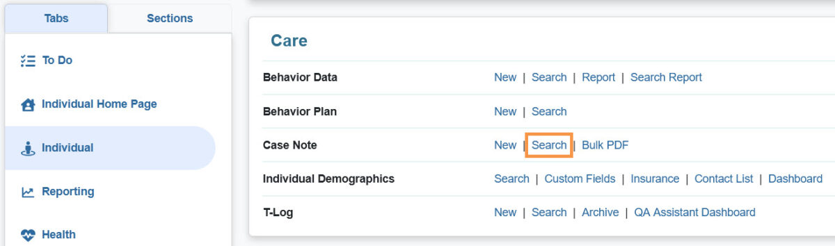 Search and Edit Case Note - Therap Global